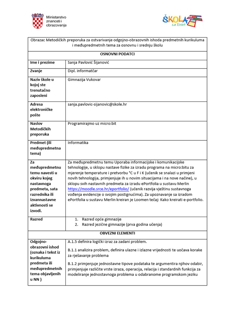 INFORMATIKA 1 SŠ Programirajmo Uz Micro Bit SPŠ | PDF