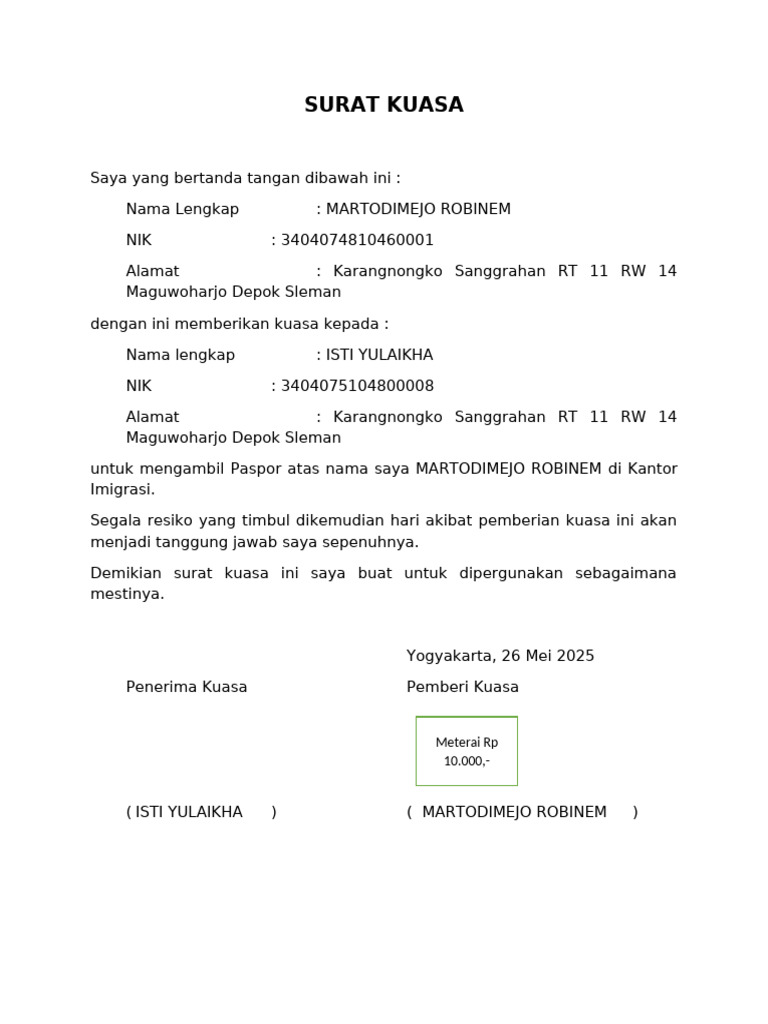 Contoh Surat Kuasa | PDF