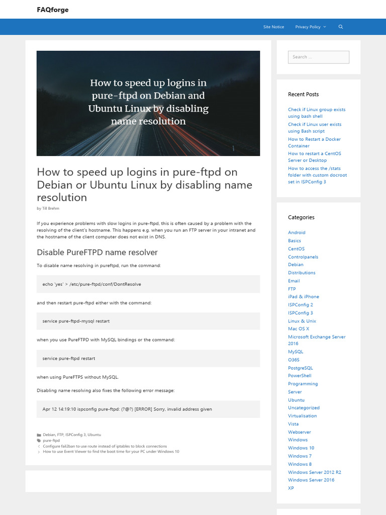 How To Speed Up Logins in Pure-Ftpd On Debian or Ubuntu Linux by Disabling Name Resolution | PDF ...