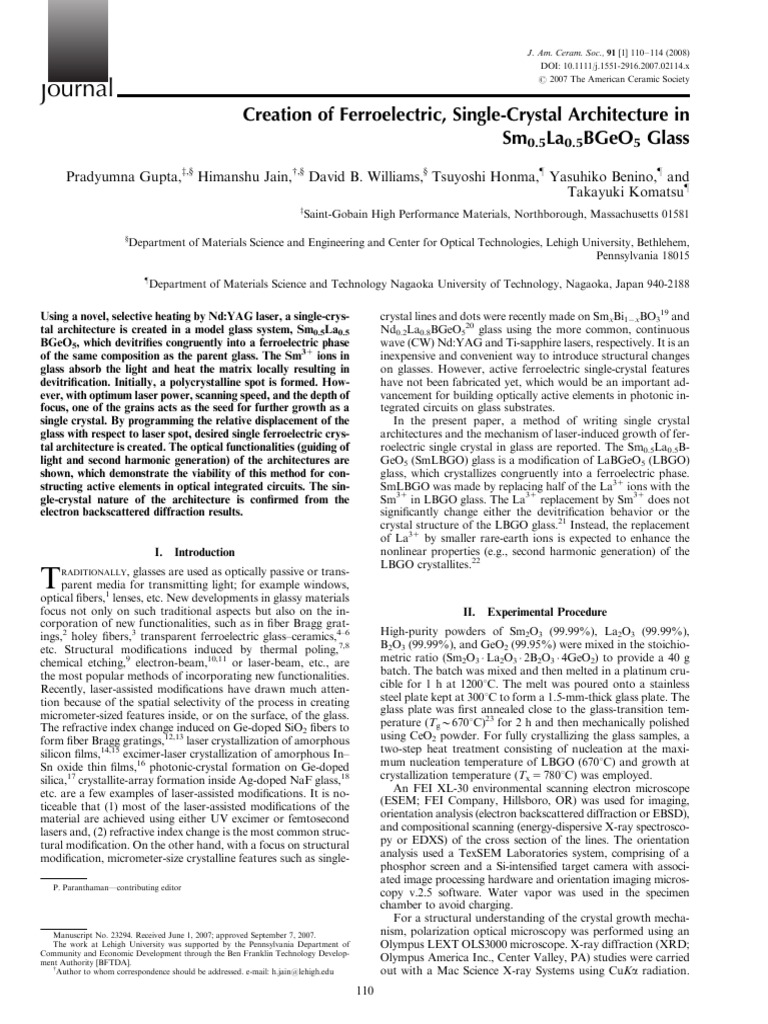 Creation of Ferroelectric, Single-Crystal Architecture in Sm0.5La0 ...