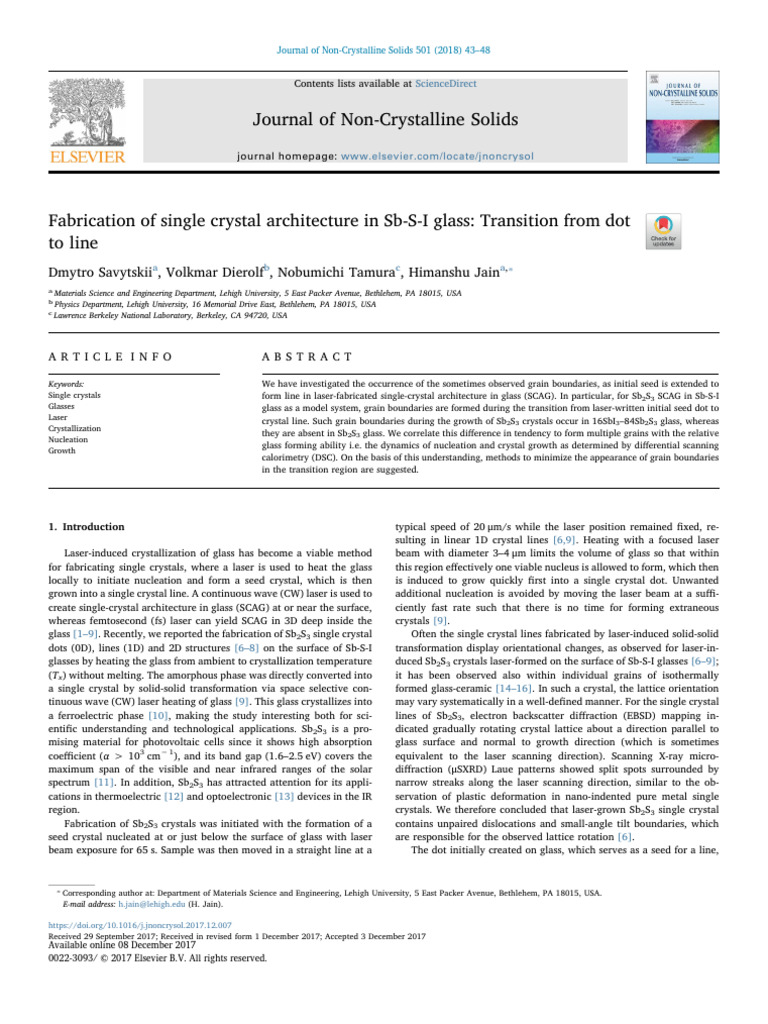 Fabrication of Single Crystal Architecture in Sb-S-I Glass - Transition ...
