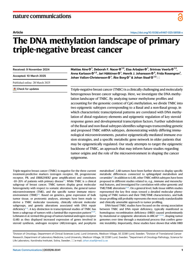 The DNA Methylation Landscape of Primary Triple-Negative Breast Cancer ...