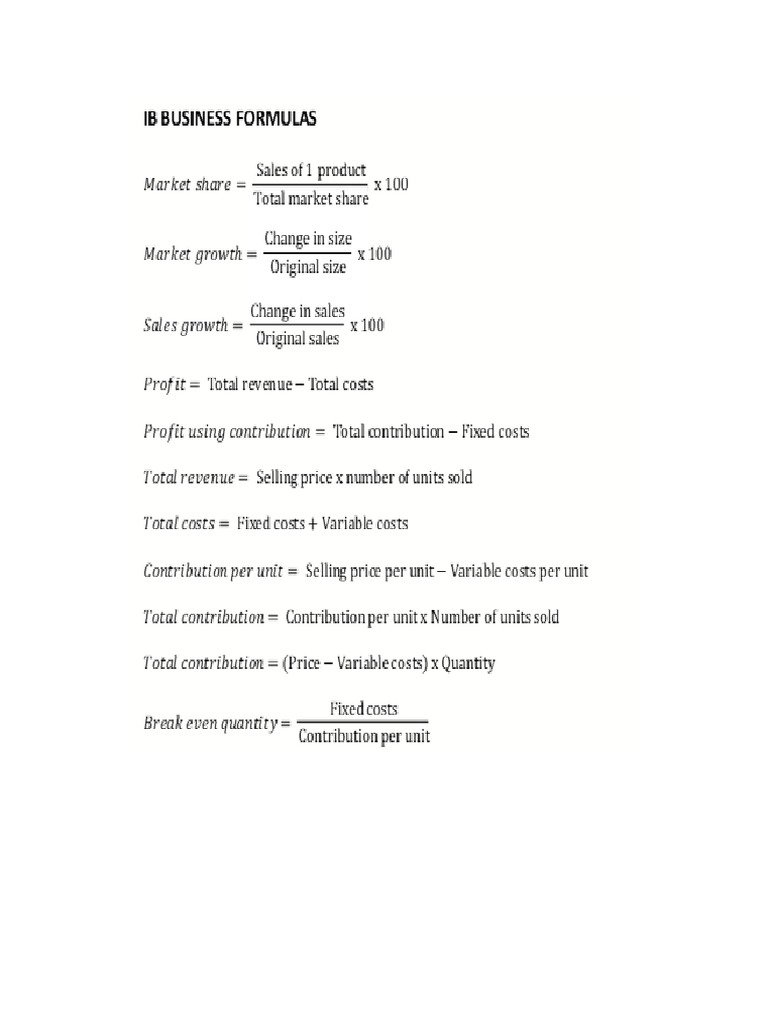 IB Business Formulas Overview | PDF | Profit (Economics) | Financial ...