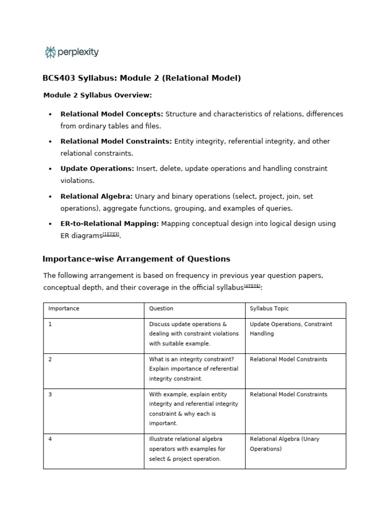 BCS403 Syllabus - Module 2 (Relational Model) | PDF | Relational Model | Relational Database