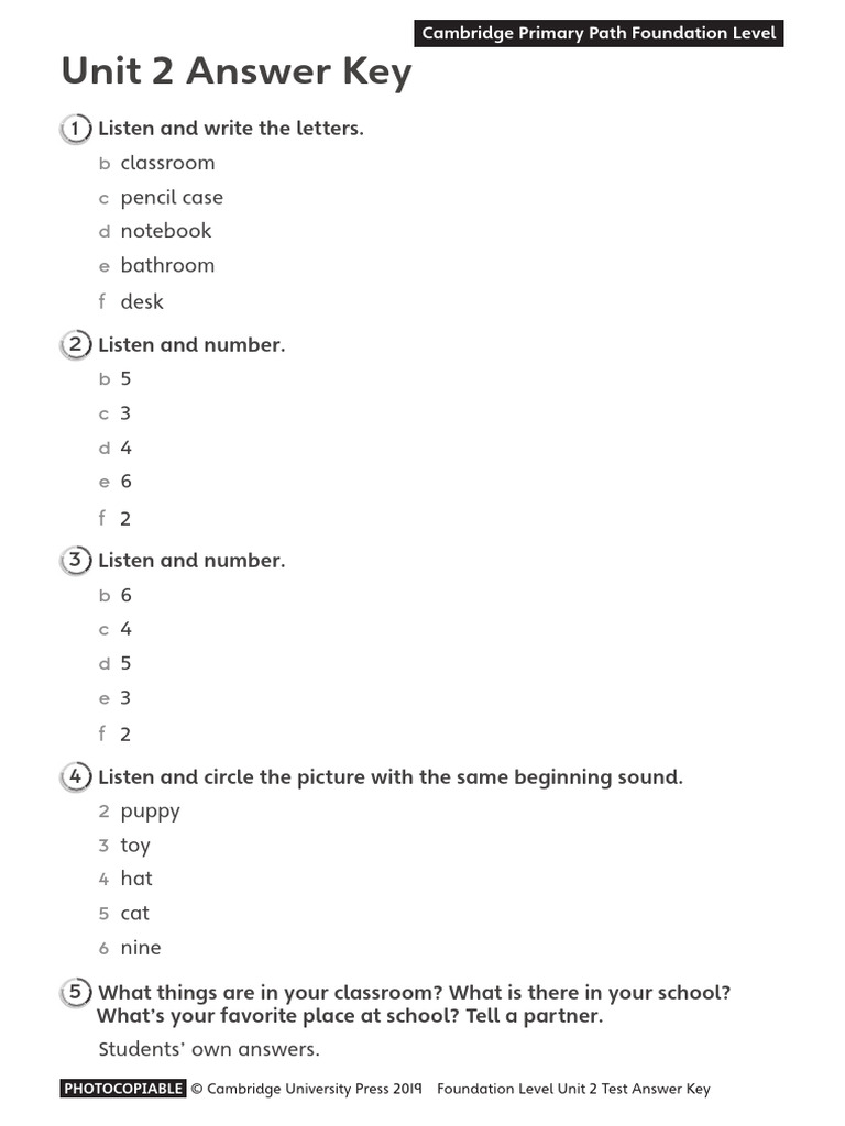 Cambridge Primary Path Unit 2 Answer Key | PDF