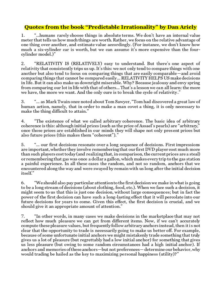 Insights from "Predictable Irrationality" | PDF | Pleasure | Psychology