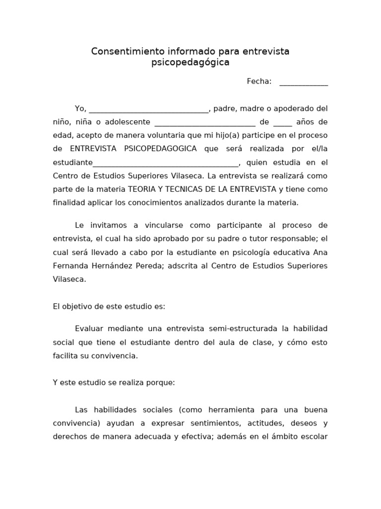 Consentimiento Informado para Entrevista | PDF