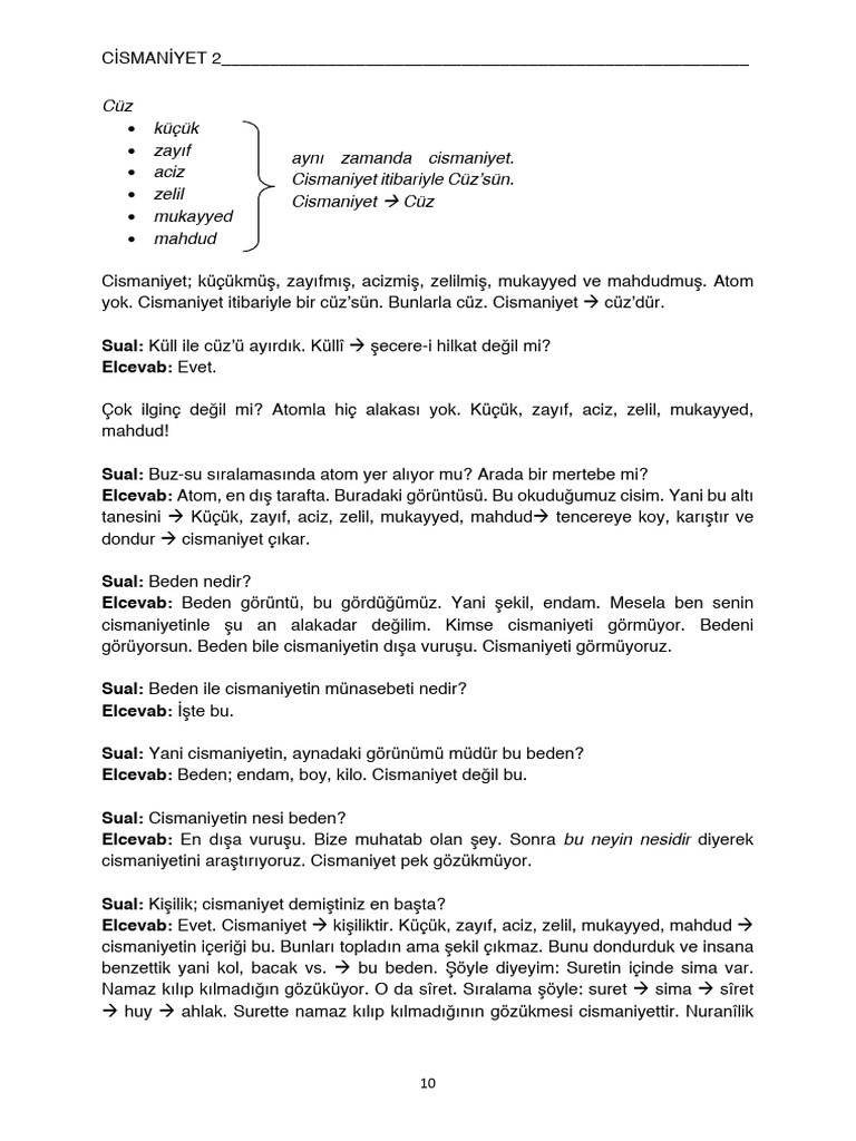 Cüz Küçük Zayıf Aciz Zelil Mukayyed Mahdud Aynı Zamanda Cismaniyet ...