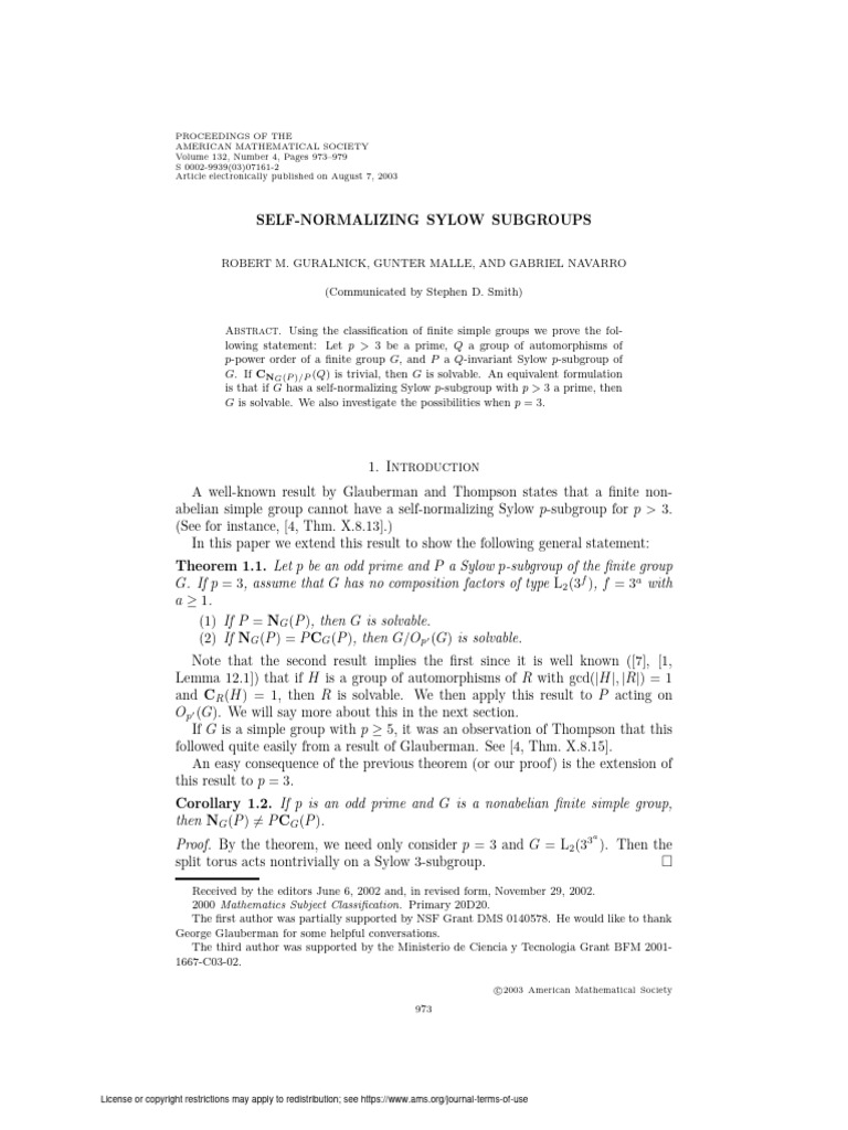 Self-Normalizing Sylow Subgroups in Groups | PDF | Group (Mathematics ...