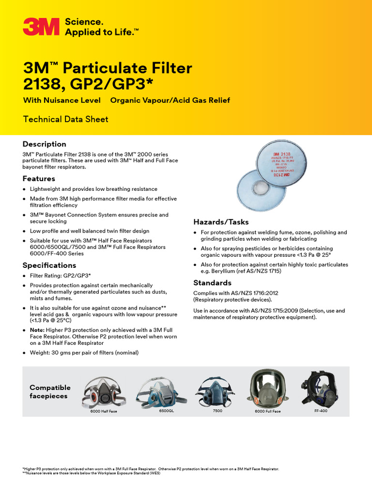 3M Particulate Filters 2138 Datasheet | PDF | Particulates ...