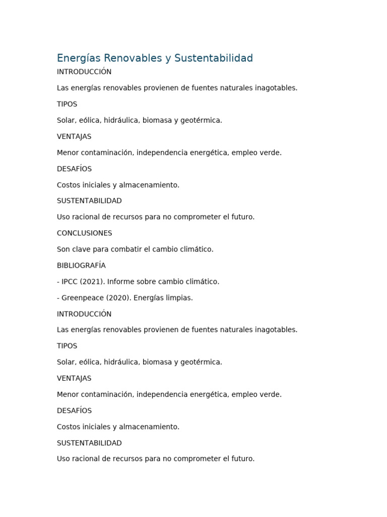 Energías Renovables: Ventajas y Desafíos | PDF | Energía renovable ...