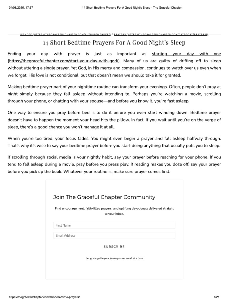 14 Short BedTime Prayers For Good Night's Sleep | PDF