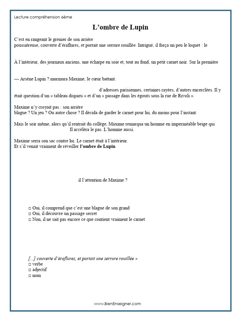 Mystère dans le grenier de Maxime | PDF | Phrase | Arsène Lupin