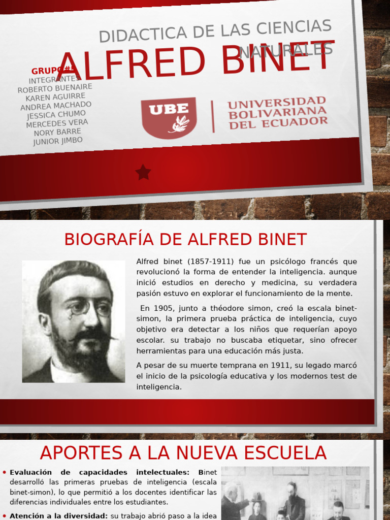 Biografía de Alfred Binet y su legado | PDF