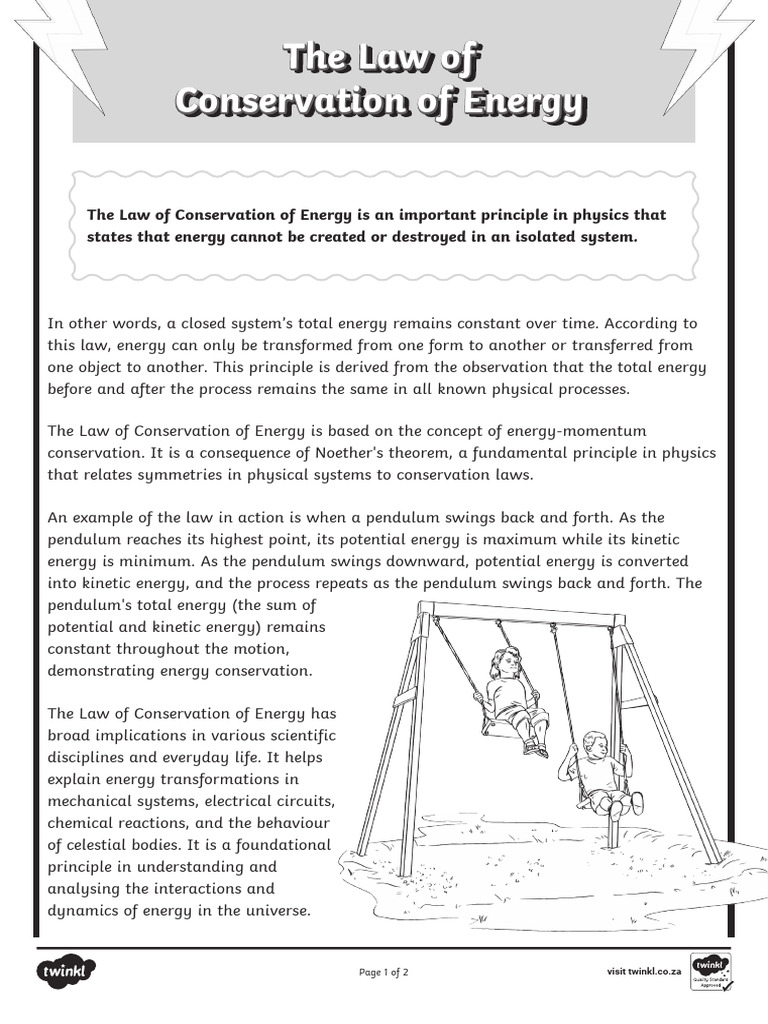 The Law of Conservation of Energy (Black and White) | PDF | Kinetic ...