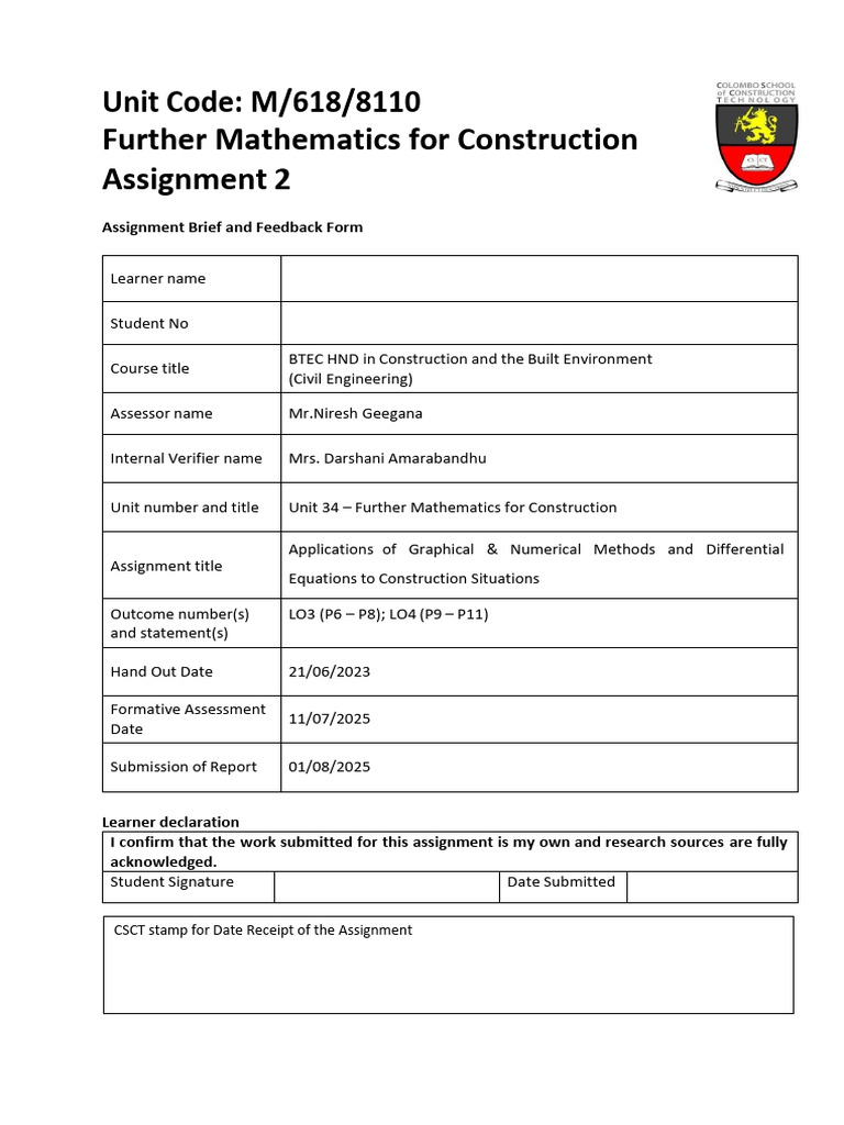 Assignment 02 - Further Mathematics For Construction - A2 | PDF ...