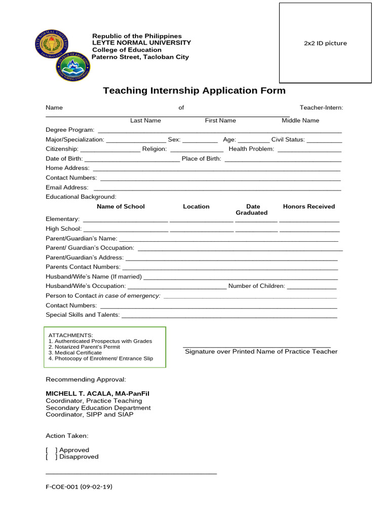 Teaching Internship Application Form | PDF