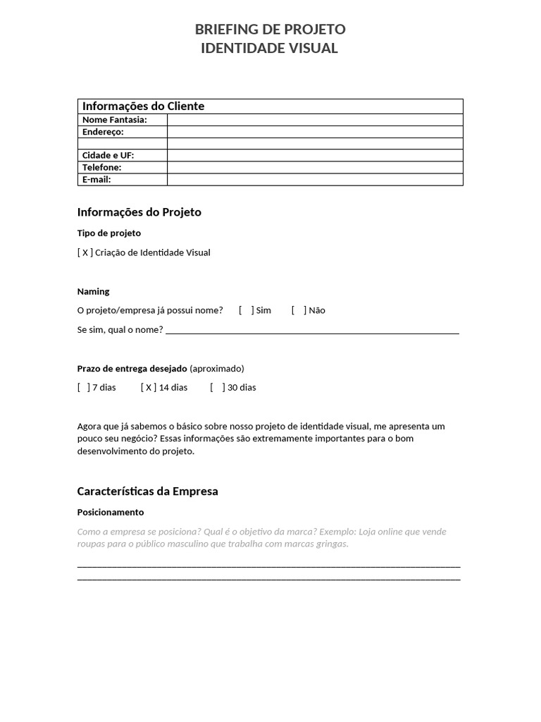 Briefing para Criação de Identidade Visual | PDF | Marca | Segmentação ...