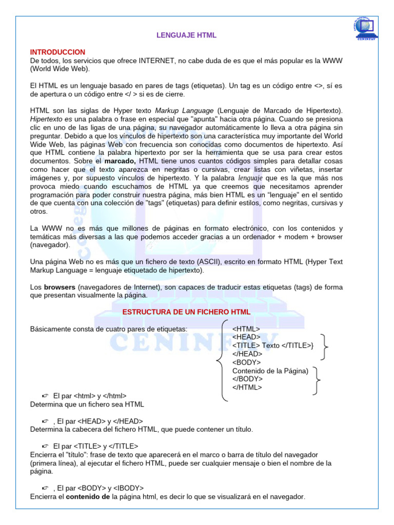 Folleto Lenguaje HTML1 | PDF | HTML | Hipervínculo