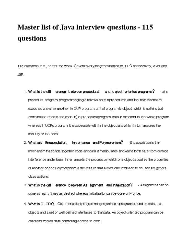 Interview Ques | PDF | Java Server Pages | Class (Computer Programming) Interview Ques | PDF | Java Server Pages | Class (Computer Programming)