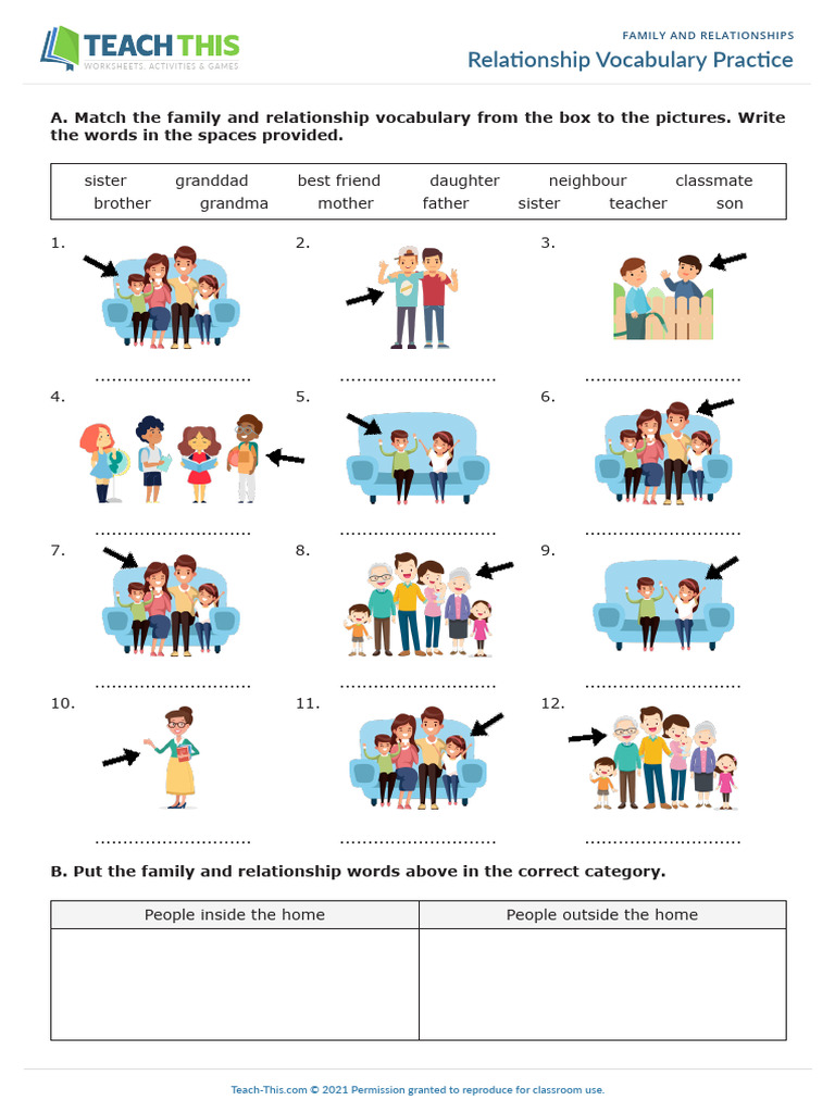 Family Relationship Vocabulary Practice | PDF