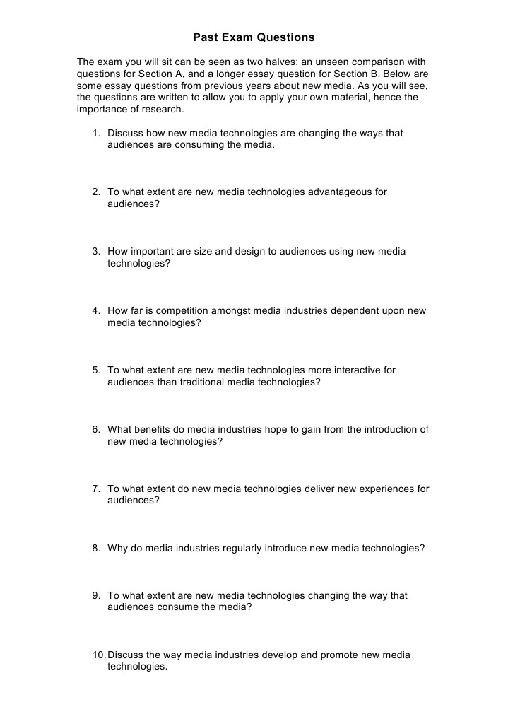 Past Exam Questions | PDF | New Media | Mass Media