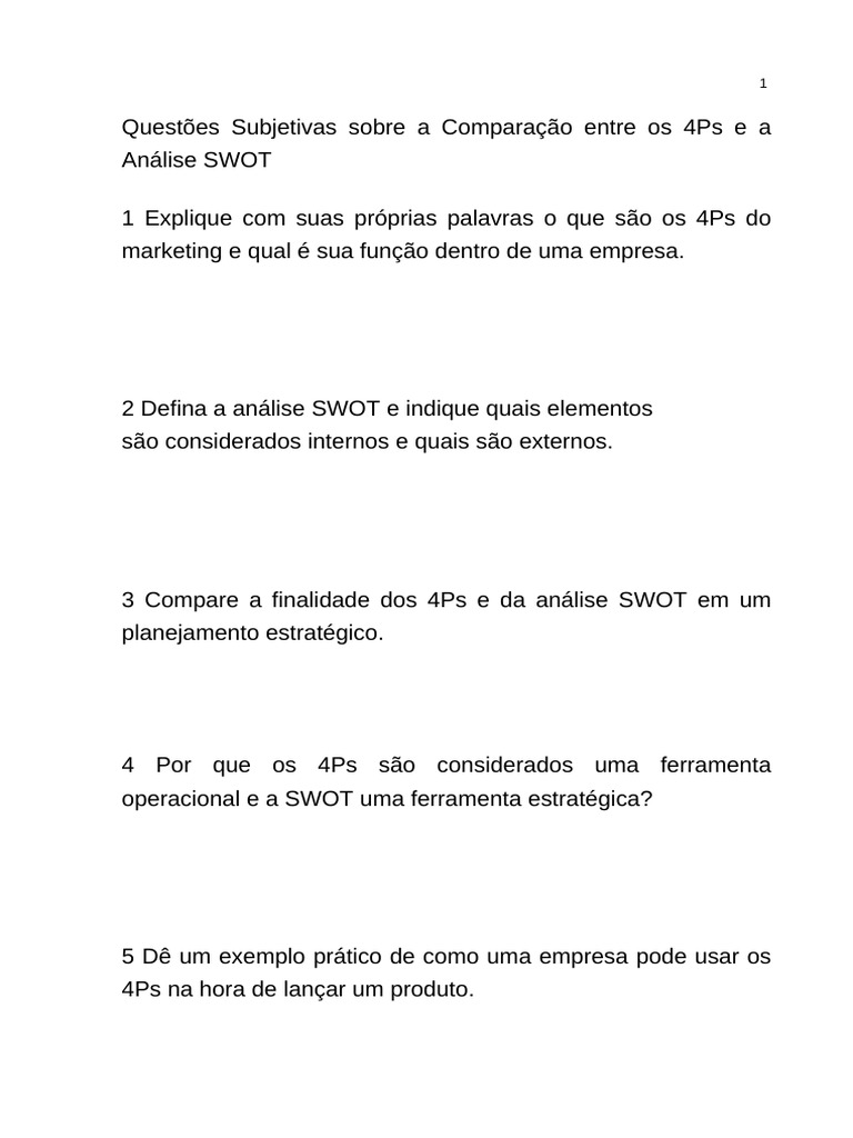 Atividade Sobre Os 4Ps e Anlise SWOT | PDF