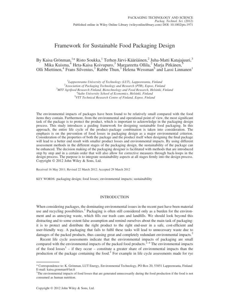 Framework For Sustainable Food Packaging | PDF | Life Cycle Assessment ...