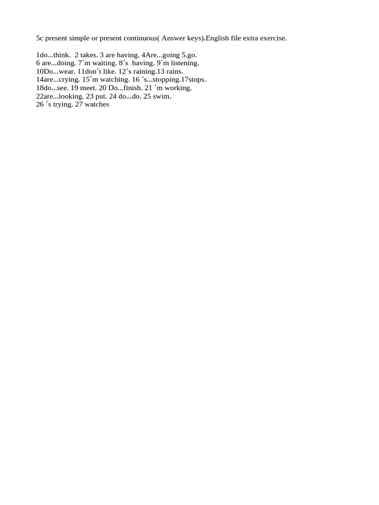 5C Answer Keys For Grammar Present Simple or Continuous | PDF
