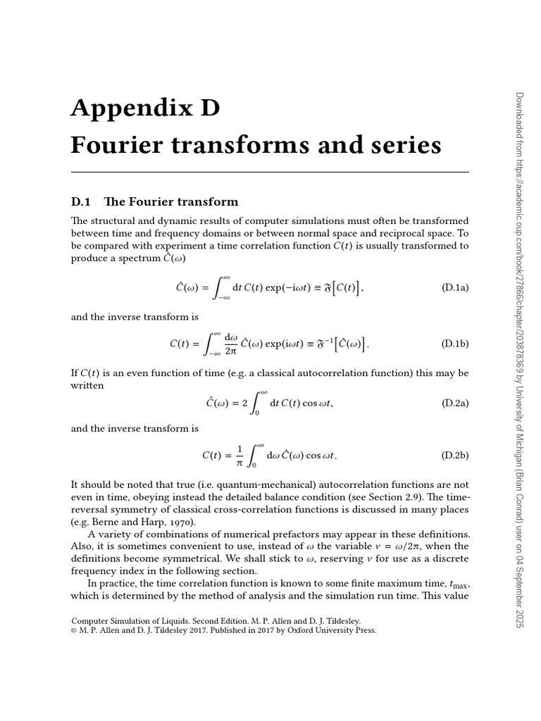 Appendix D Fourier Transforms and Series | PDF | Fast Fourier Transform | Convolution