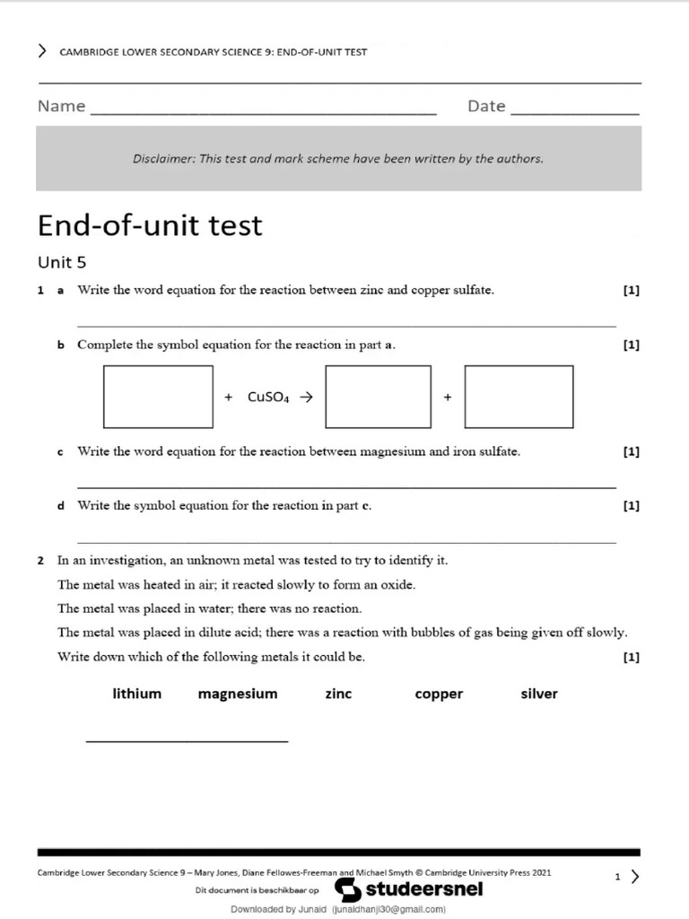 End of Unit Test | PDF