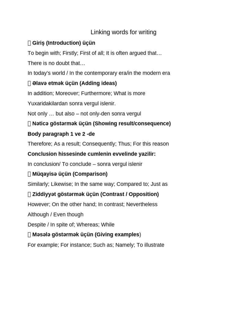 Linking Words For Writing | PDF