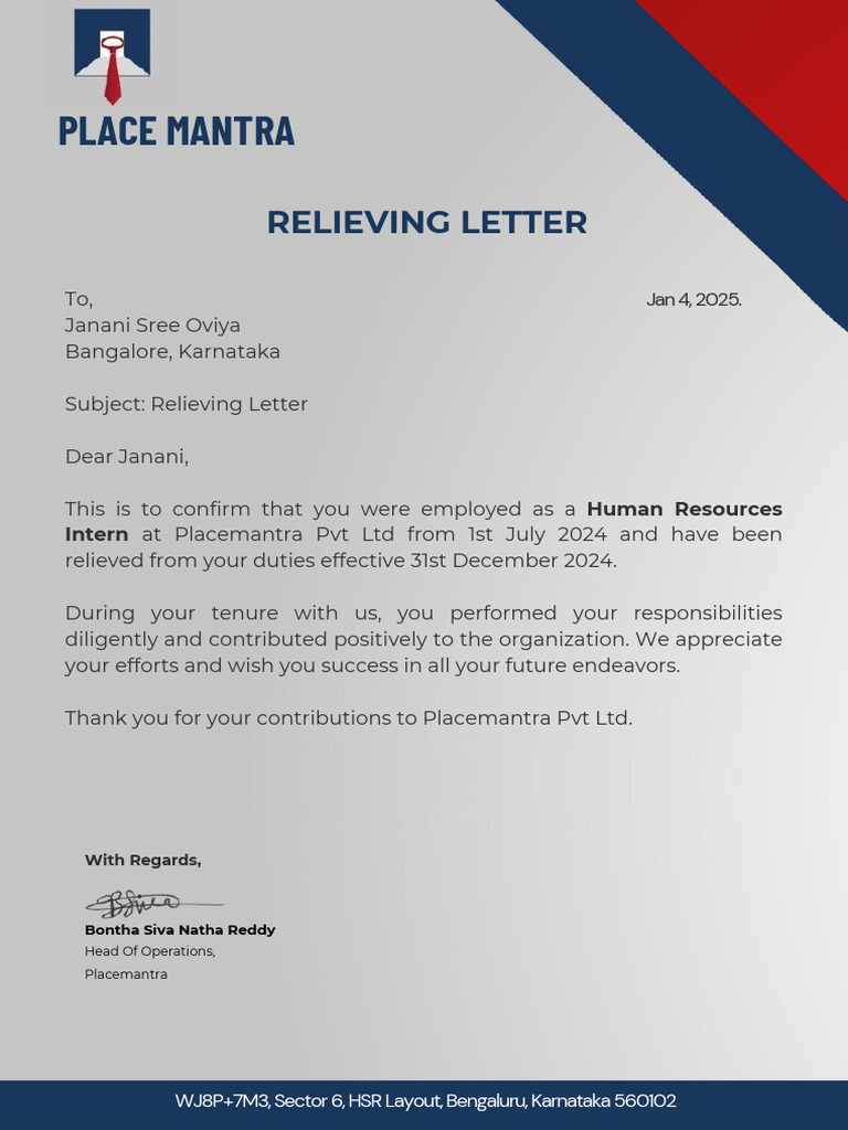 Relieving Letter | PDF
