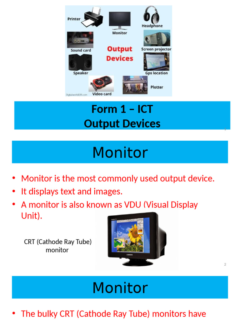 Overview of Output Devices in ICT | PDF