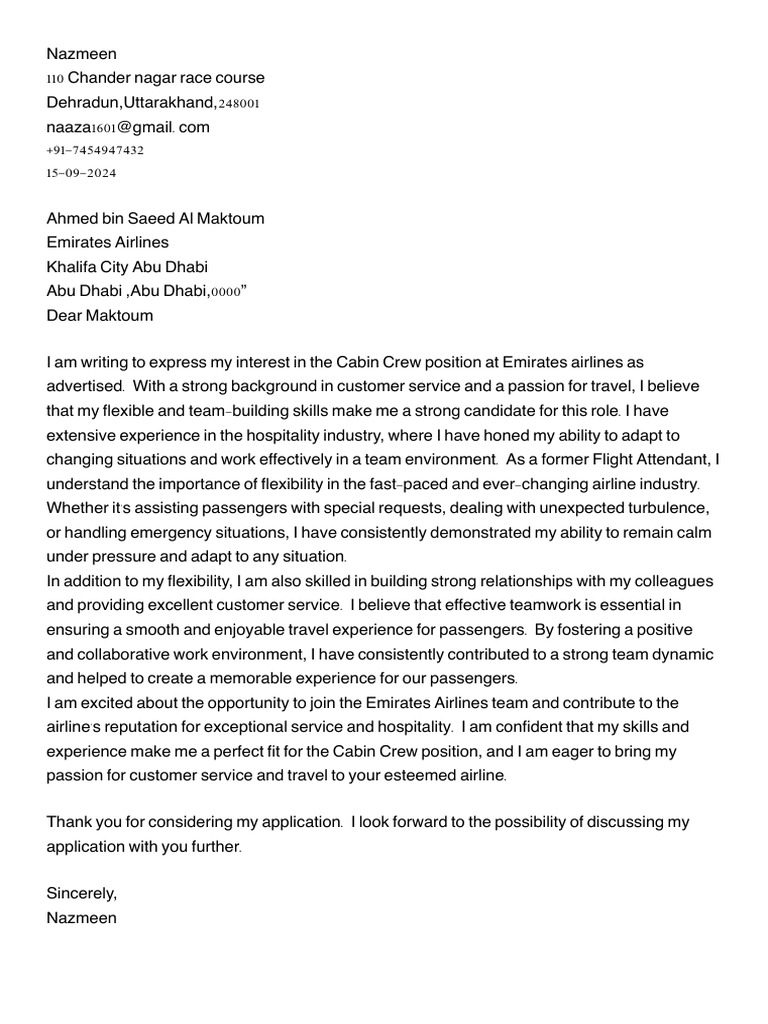 Cover Letter Nazmeen | PDF