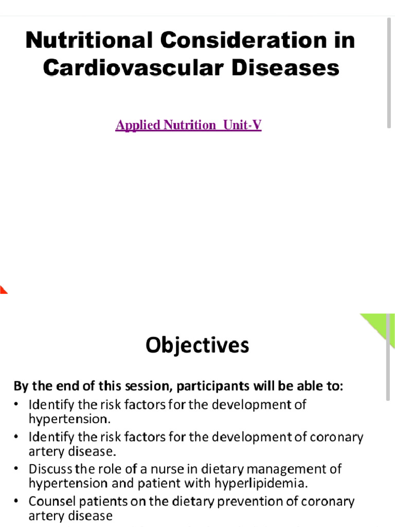 Nutritional Consideration in Cardiovascular Disease | PDF