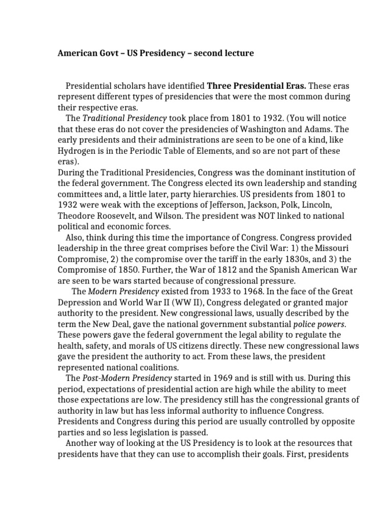 US Presidential Eras and Resources | PDF | American Government ...