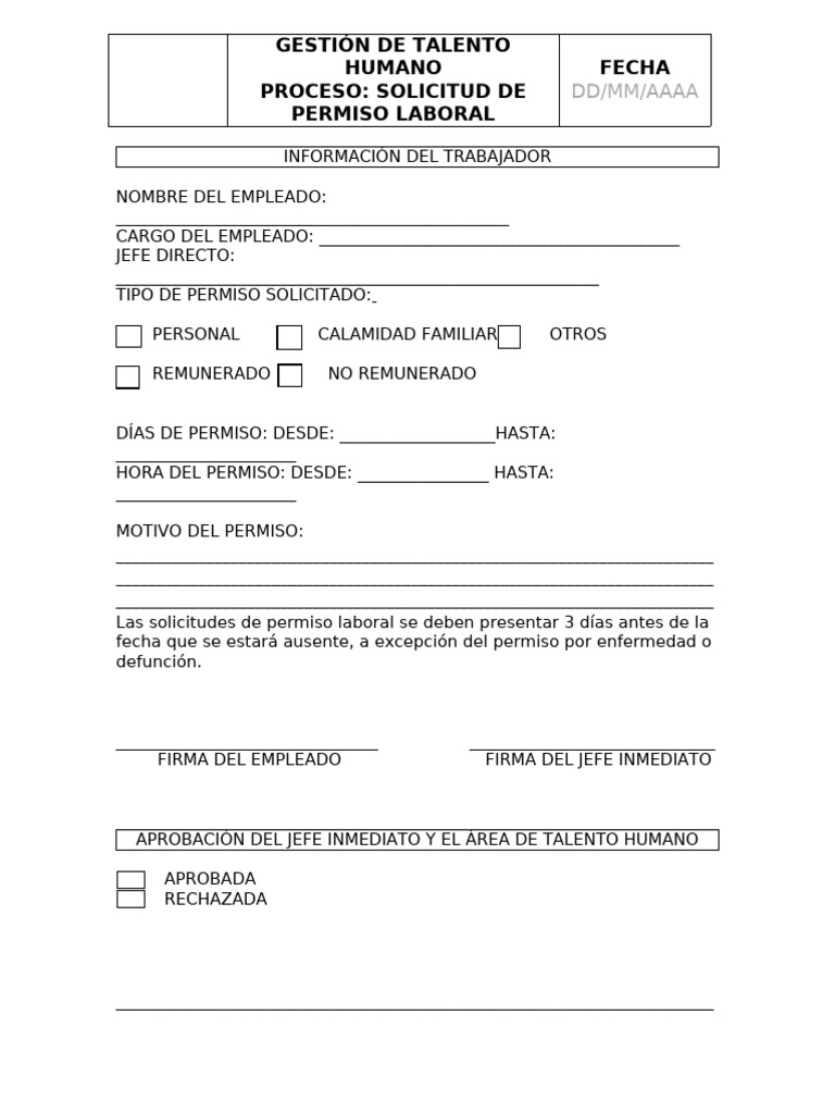 Formato de Solicitud de Permiso Laboral | PDF