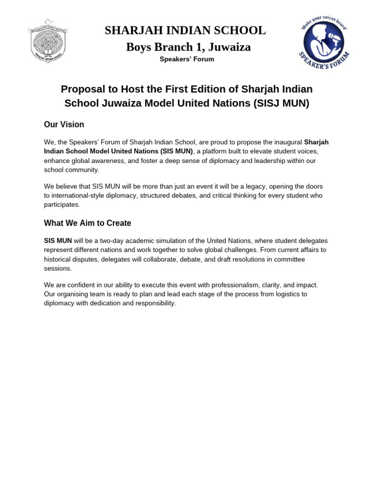 SISJ MUN Proposal for Student Diplomacy | PDF