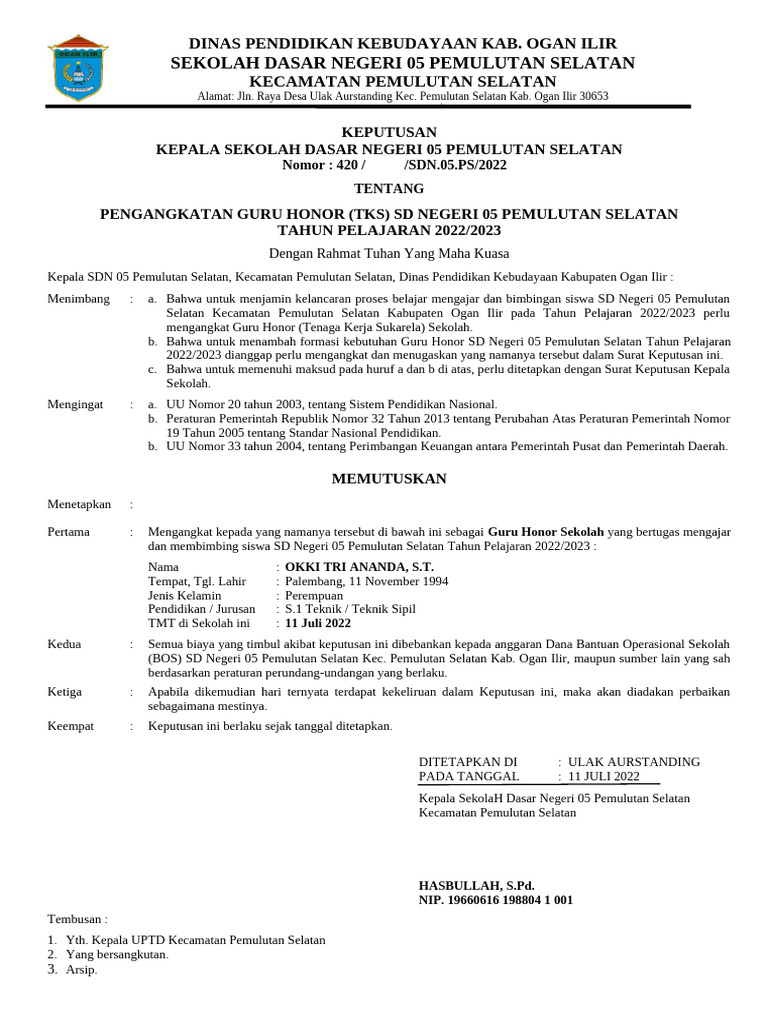 SK Honor Okki Tri Ananda | PDF