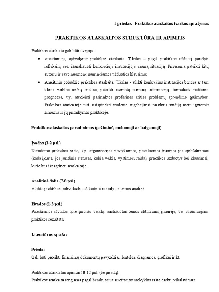 Praktikos Ataskaitos Tvarkos Aprašymas | PDF