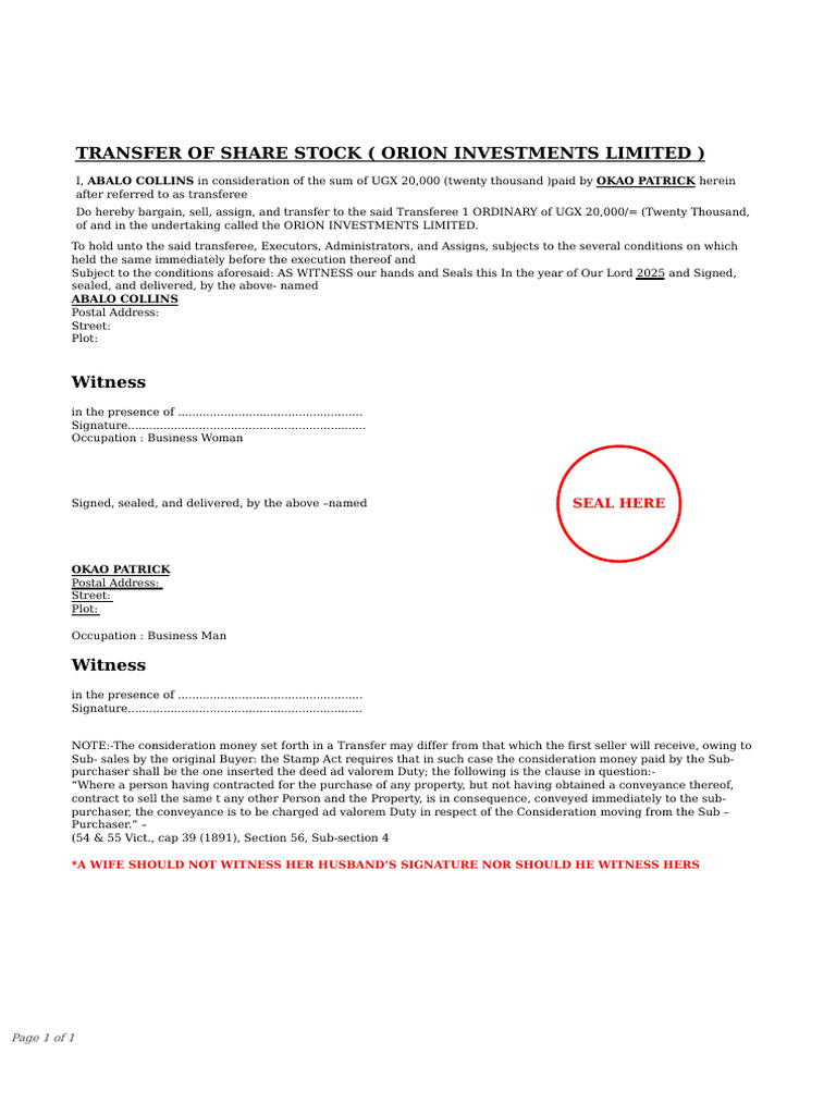 Share Transfer Form | PDF
