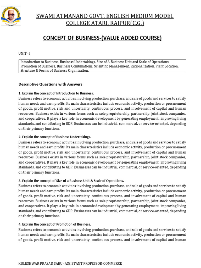 Business Concepts and Undertakings Guide | PDF | Business | Economies ...