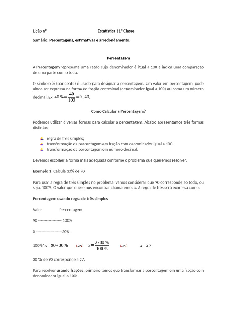 Cálculo de Percentagens e Arredondamento | PDF | Decimal | Percentagem