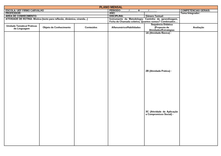 Plano Mensal UEF Firmo Carvalho | PDF