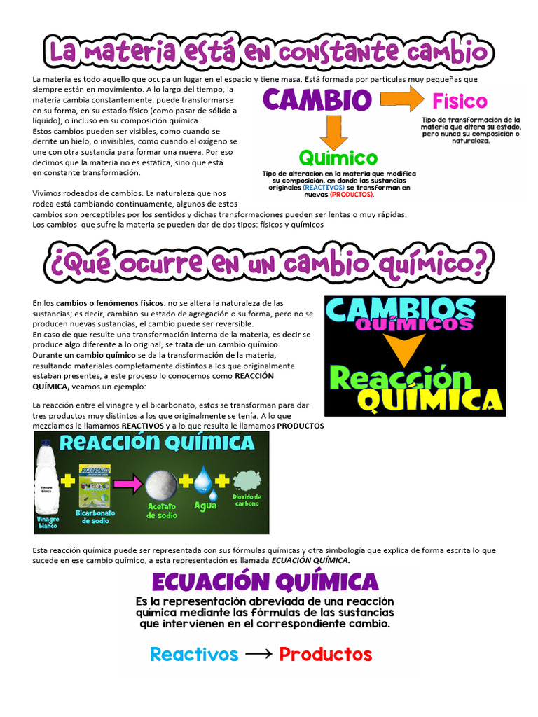 Cambios en la Materia y Balanceo Químico | PDF | Estequiometría | Química