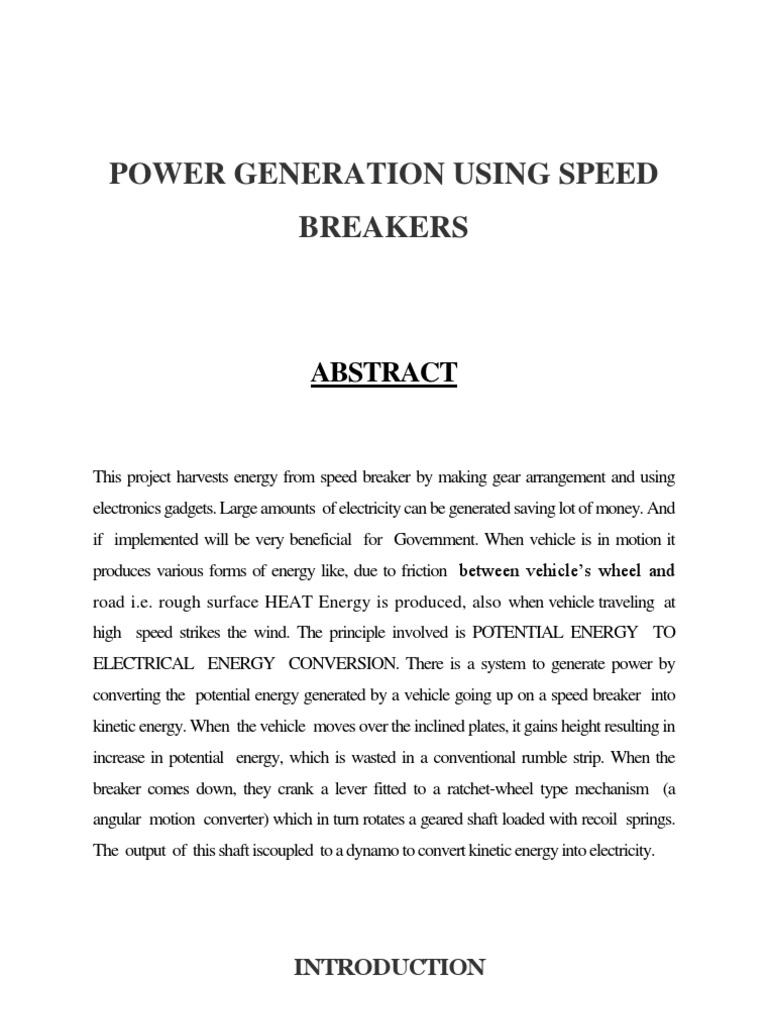 Power Generation Using Speed Breakers | PDF | Energy Crisis | Petroleum