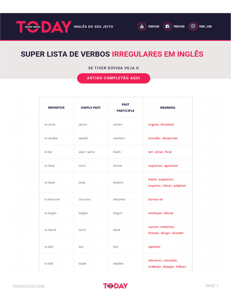 Super Lista de Verbos Irregulares | PDF