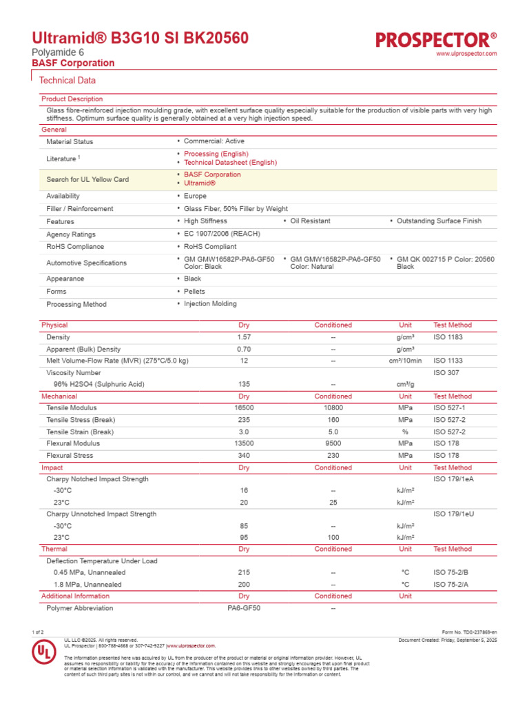 Ultramid® B3G10 SI BK20560 | PDF | Young's Modulus | Materials