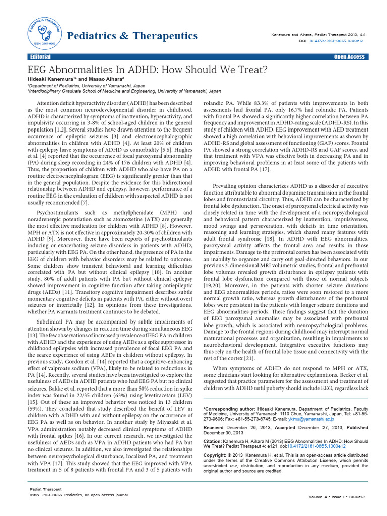 Eeg Abnormalities in Adhd How Should We Treat 2161 0665.1000e122 | PDF ...